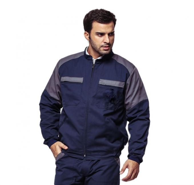 Grey / Dark Blue Industrial Work Jackets Fastened With A Zipper And Velcro