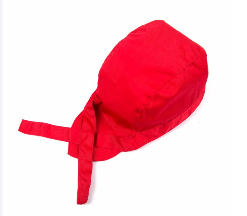 Polyester Cotton Stripe Bandana Chef Skull Cap With Adjustable Side Straps