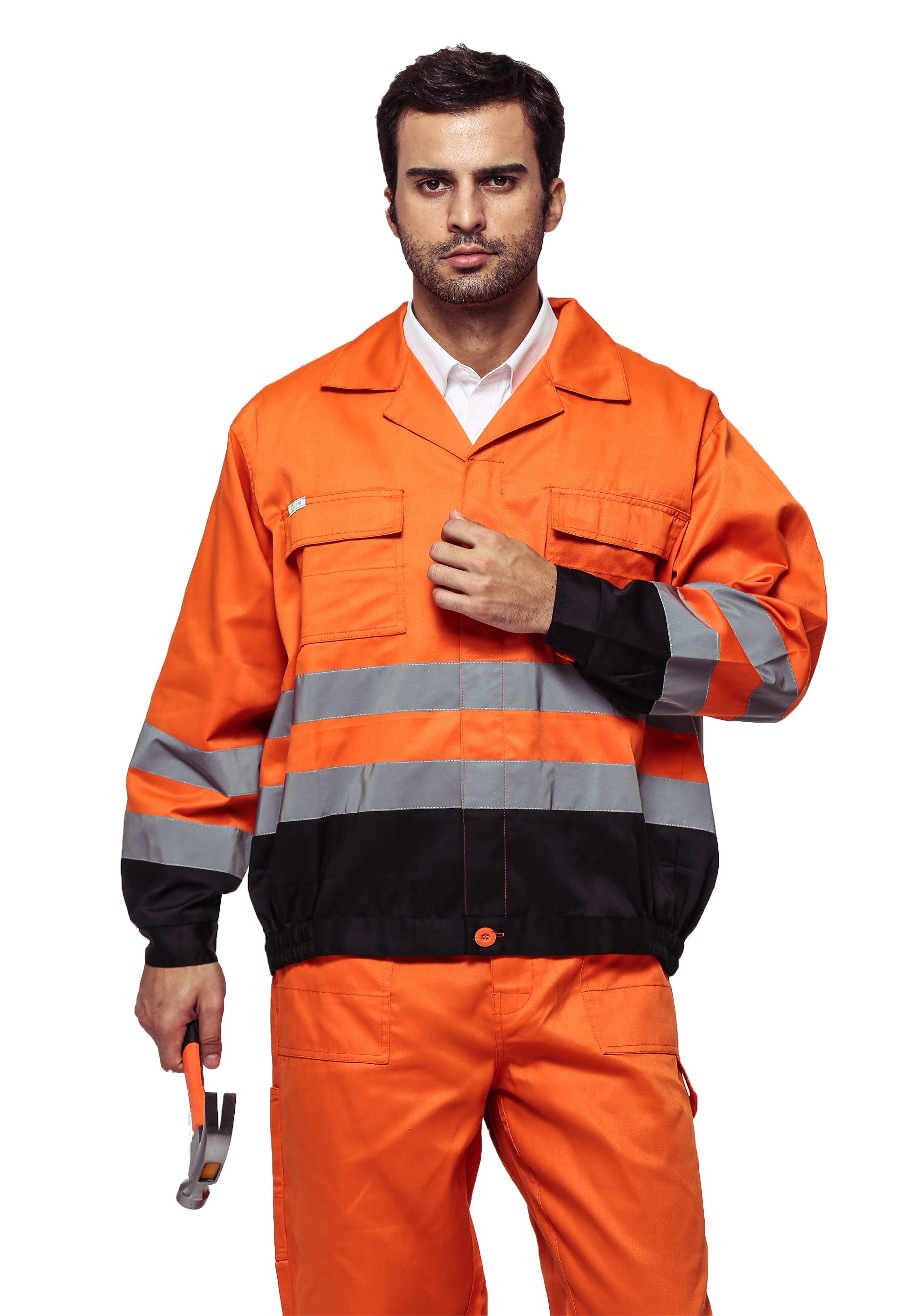 Orange / Yellow High Visibility Jackets , Reflective Safety Jacket EN ...