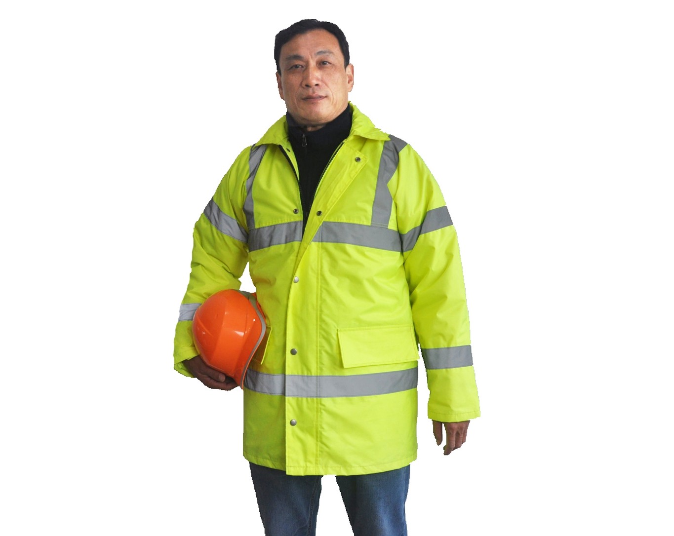 PU Coated Industrial Work Jackets , Reflective Safety Yellow Winter Jacket